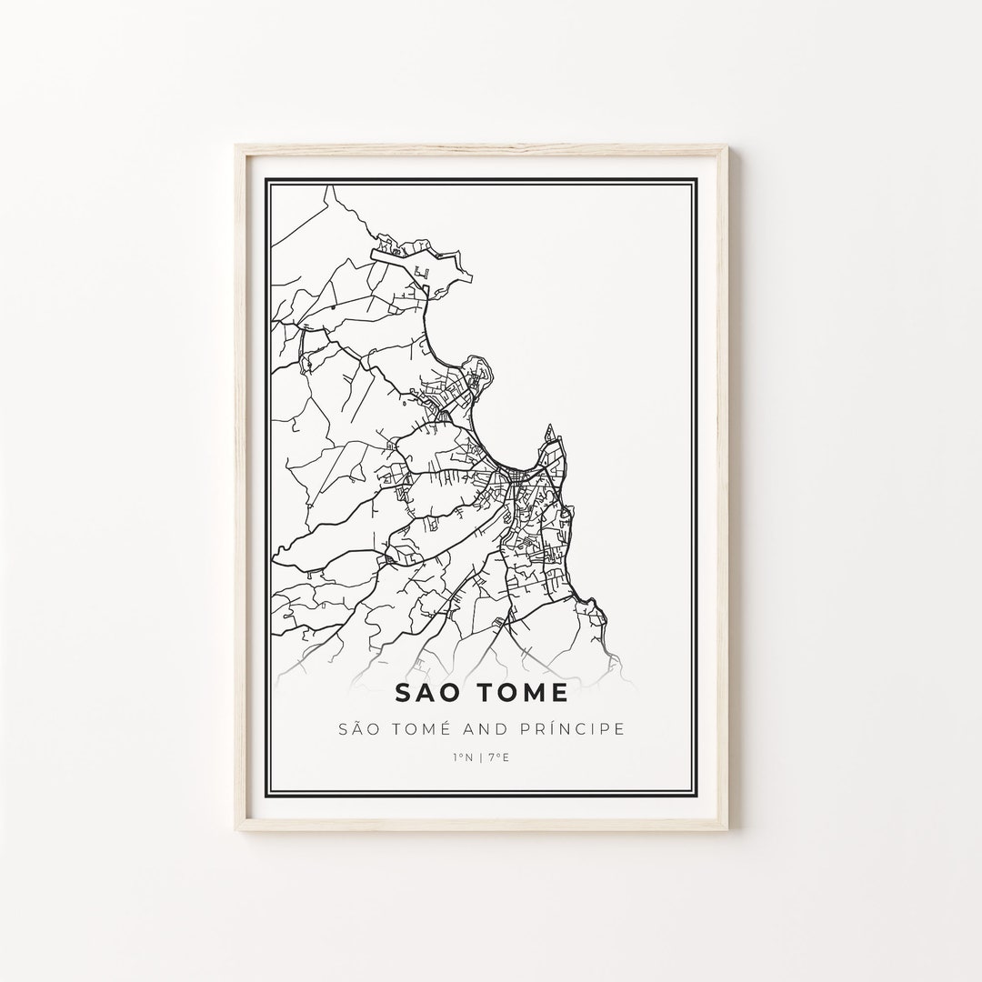 Sao Tome Map Print: Modern Black and White Wall Art - Etsy