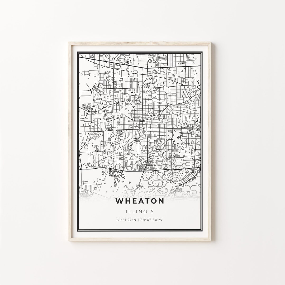 Wheaton Illinois Map Print: Modern Black and White City Art - Etsy