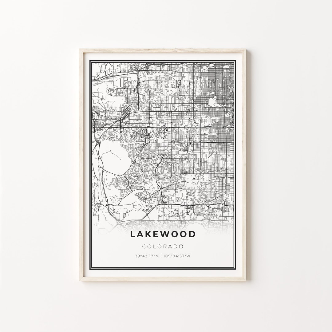 Lakewood Colorado Map Art Print: Modern Black and White Wall Decor - Etsy