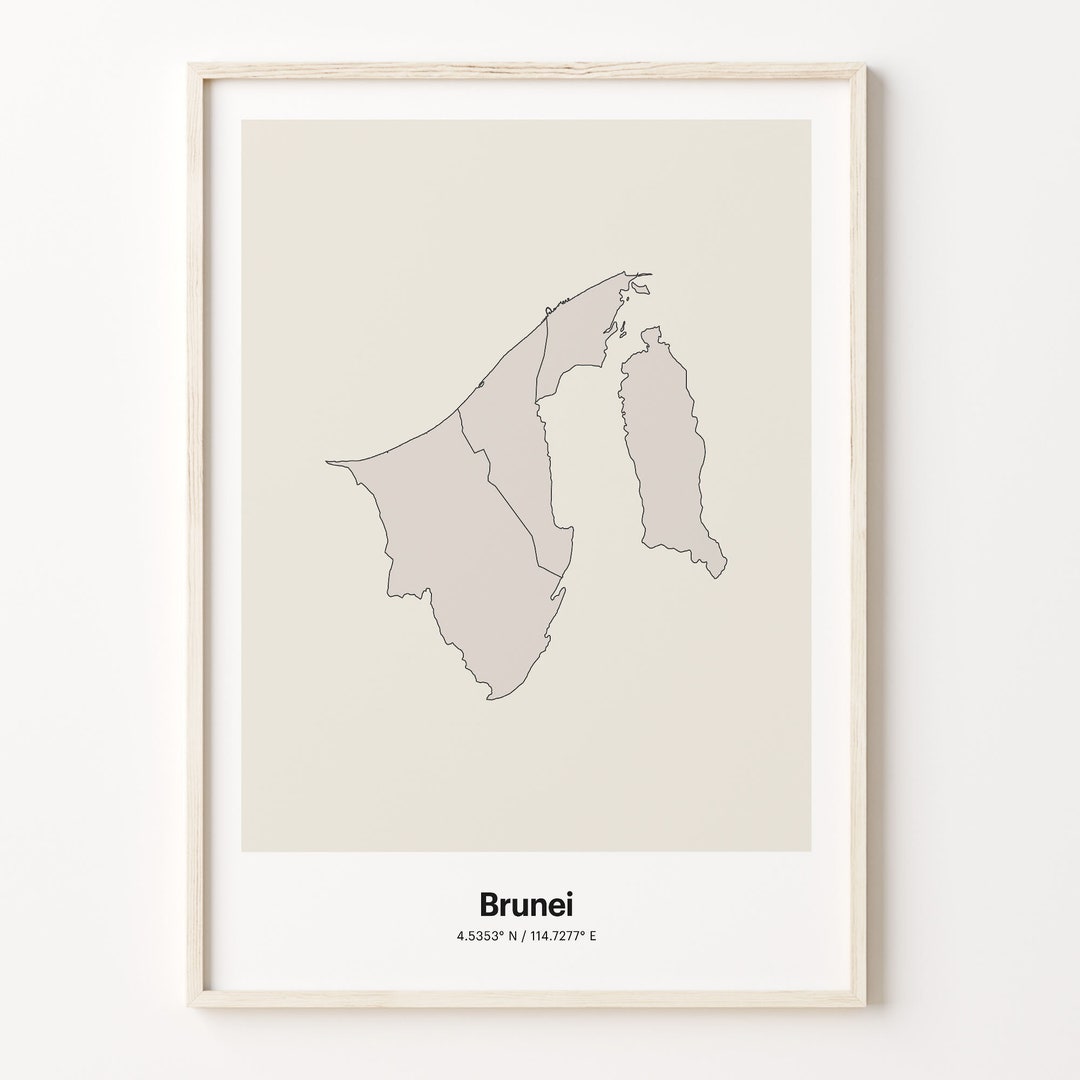 Brunei Print, Bruneian Gift, Minimalistic Country Map Poster, BN Line ...