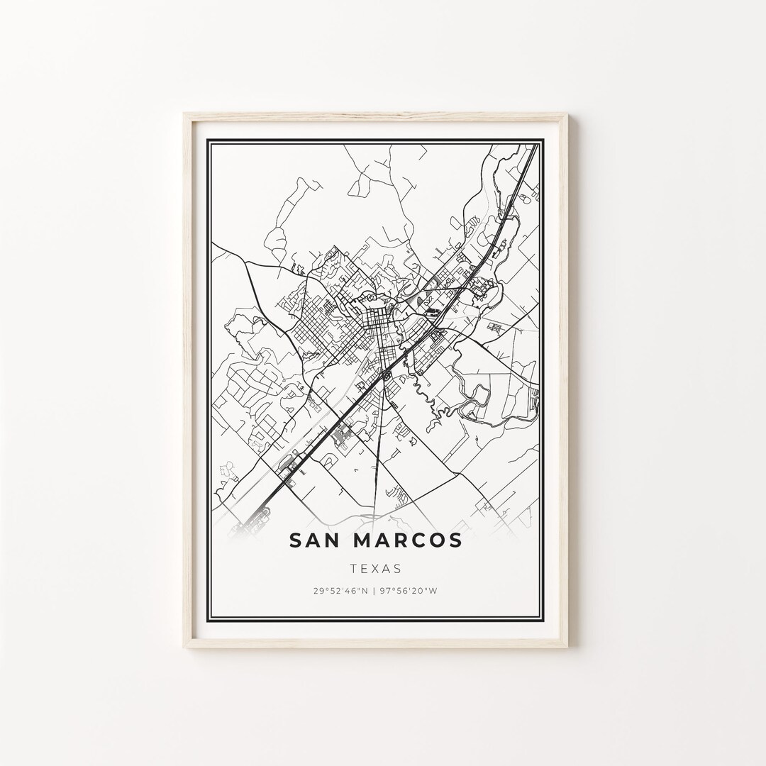 San Marcos Texas Map Print: Modern Black and White Wall Art - Etsy