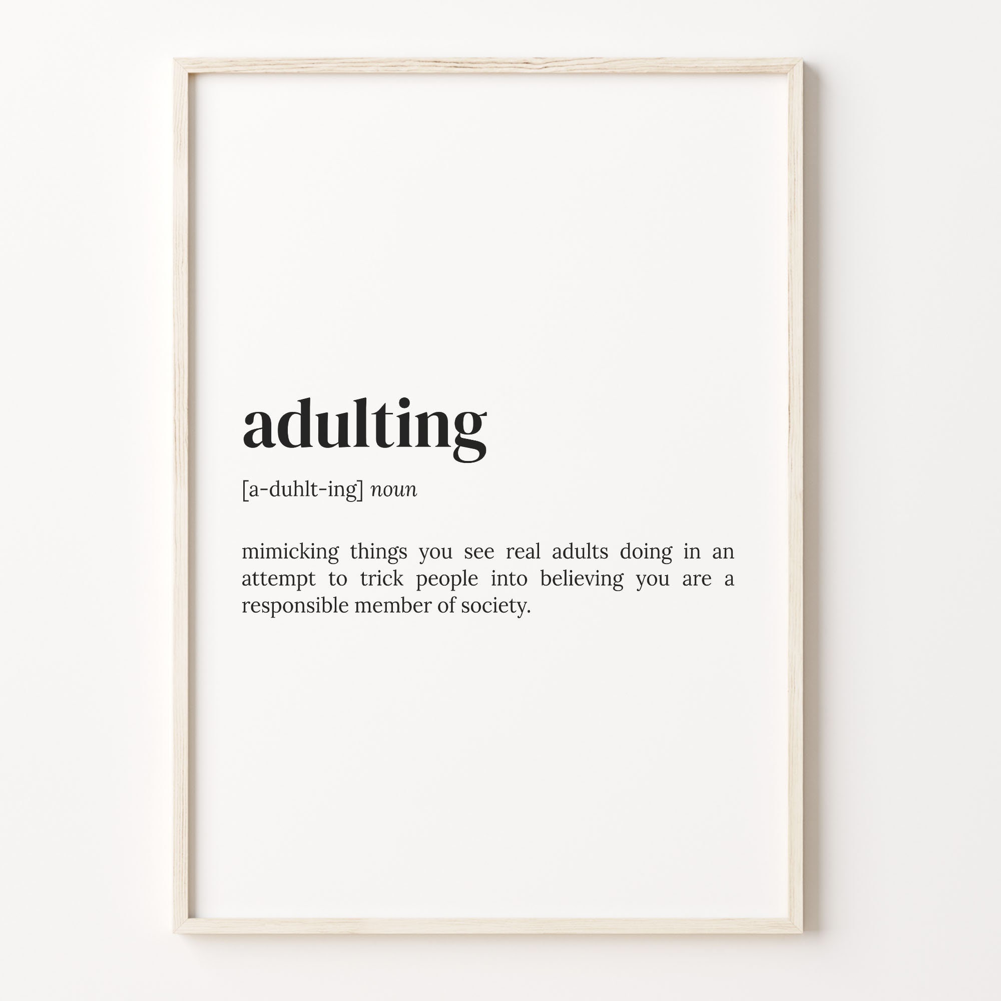 Adulting Definition Print Dictionary Poster Quote Wall Art - Etsy