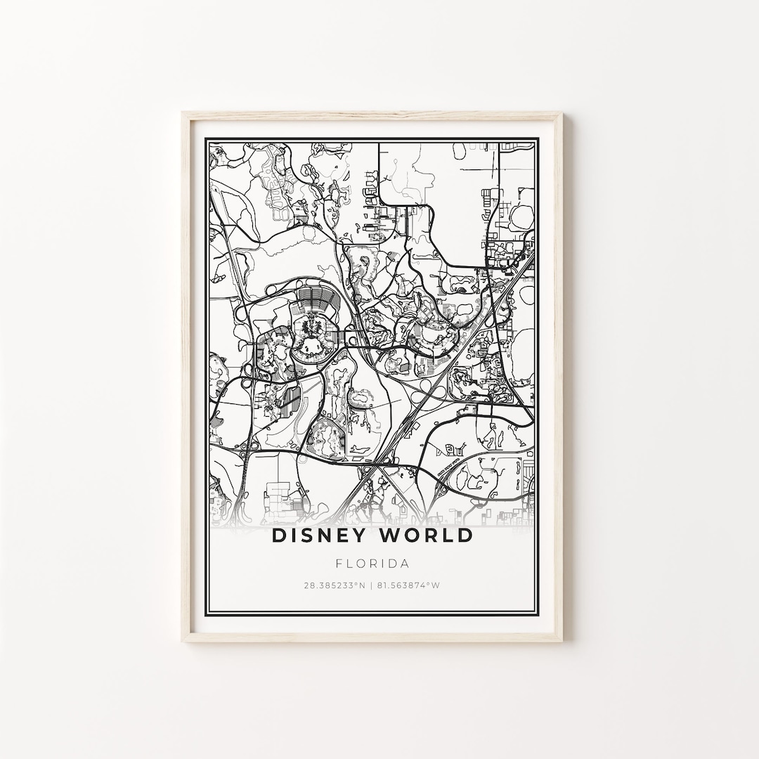 Disney World Print, City Map Art Poster, Florida FL USA, Wall Art Decor ...