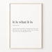 It is What It is Definition Print, Dictionary Poster, Quote Wall Art ...
