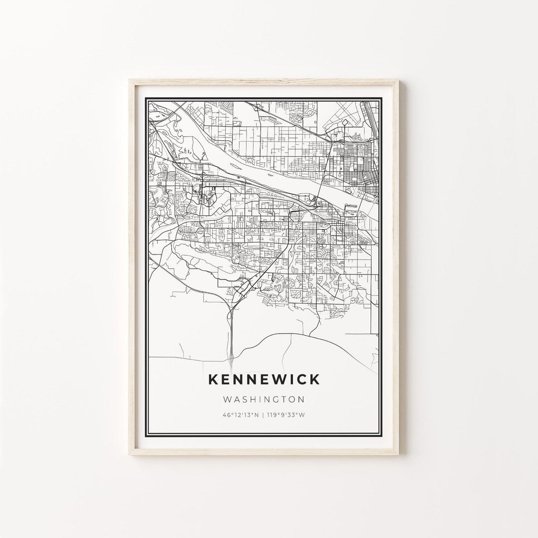 Kennewick WA City Map Art Print: Modern Black and White Poster - Etsy