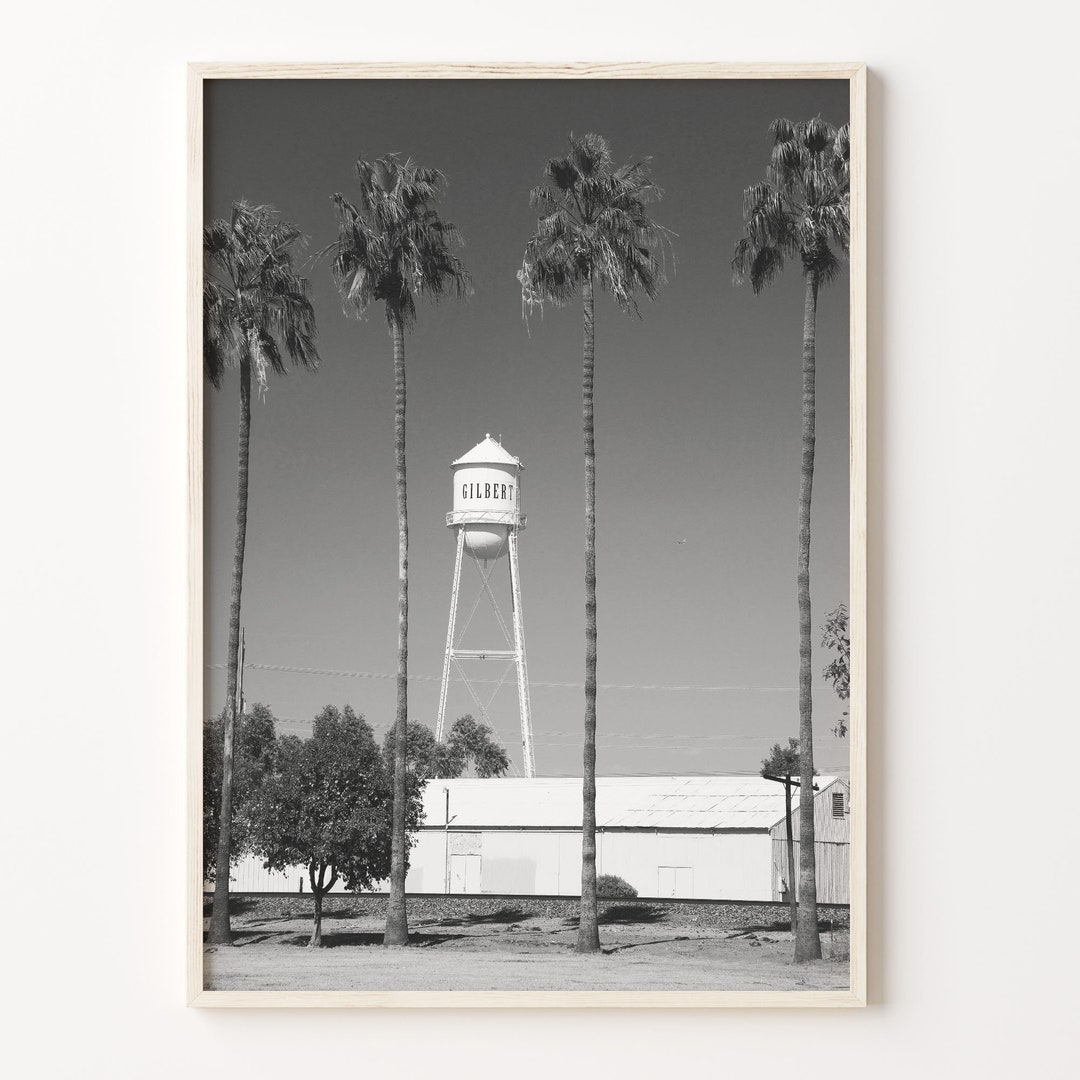 Water Tower Matted Poster Print, Water Tower Black and White Art, Water ...
