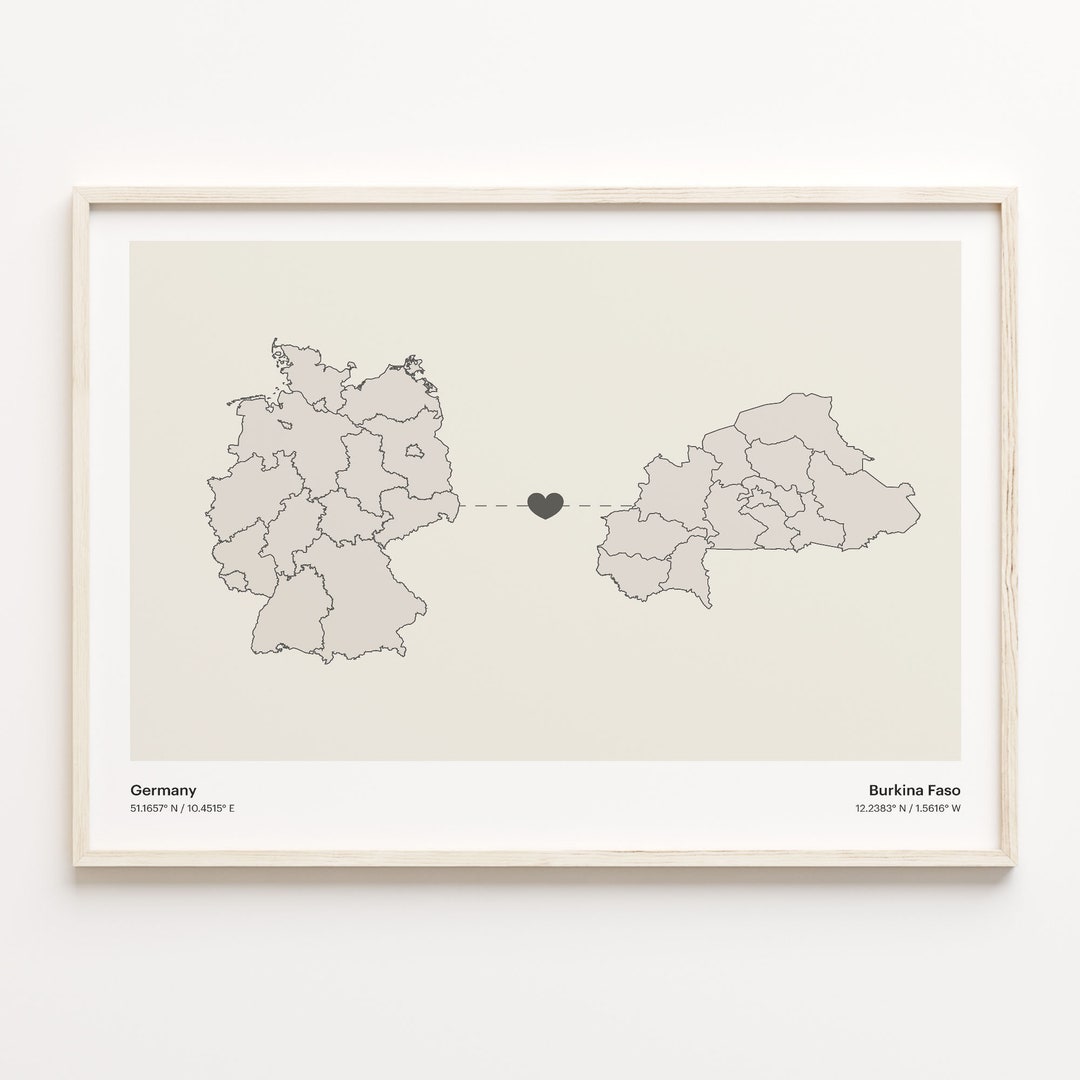 Germany Burkina Faso Map Print: Minimalist Country Connection Art - Etsy UK