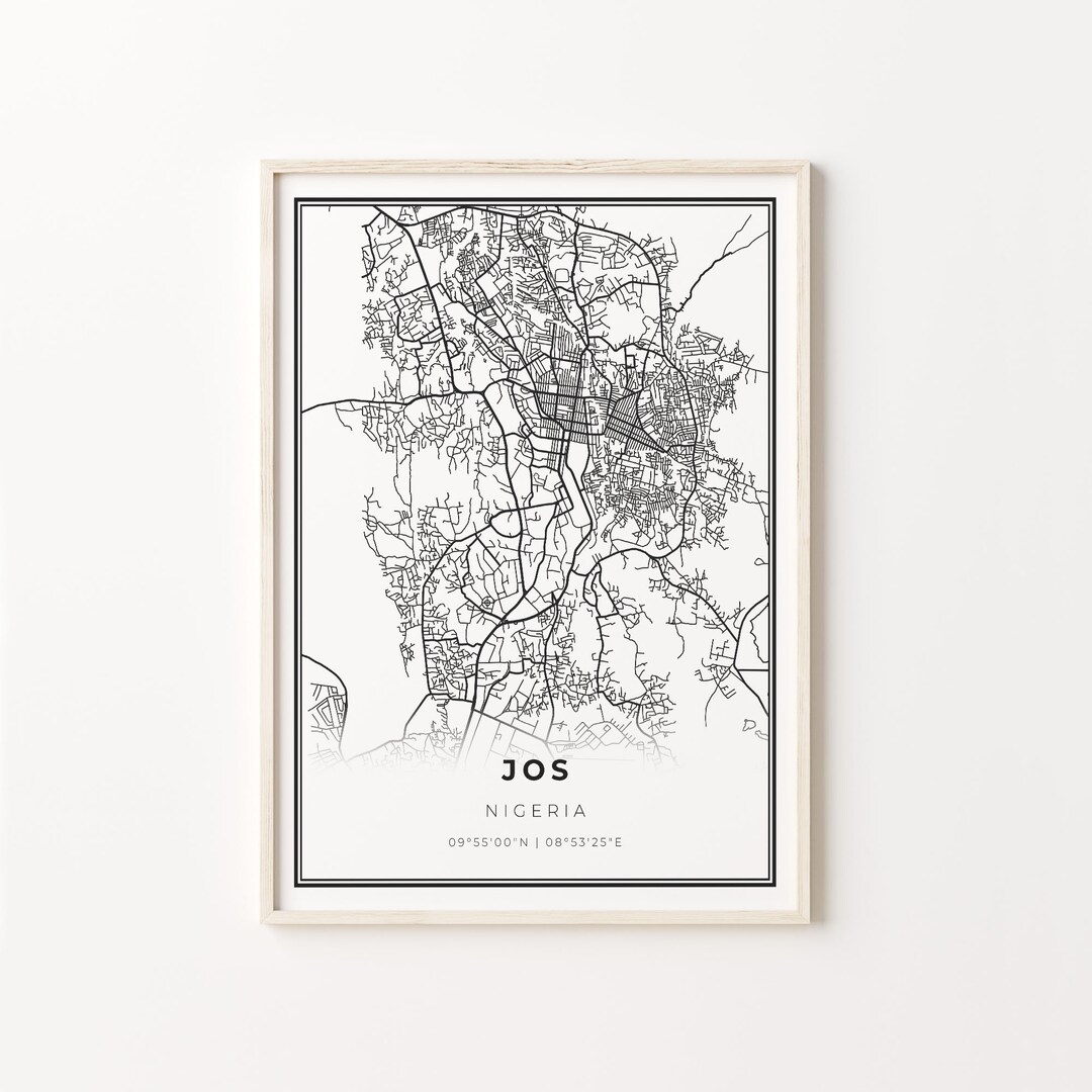 Jos Print, City Map Art Poster, Nigeria, Wall Art Decor, Modern Black ...