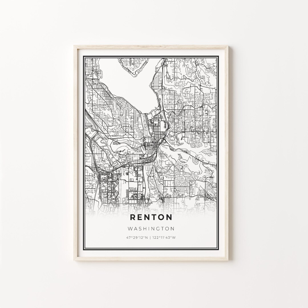 Renton Print, City Map Art Poster, Washington WA USA, Wall Art Decor ...