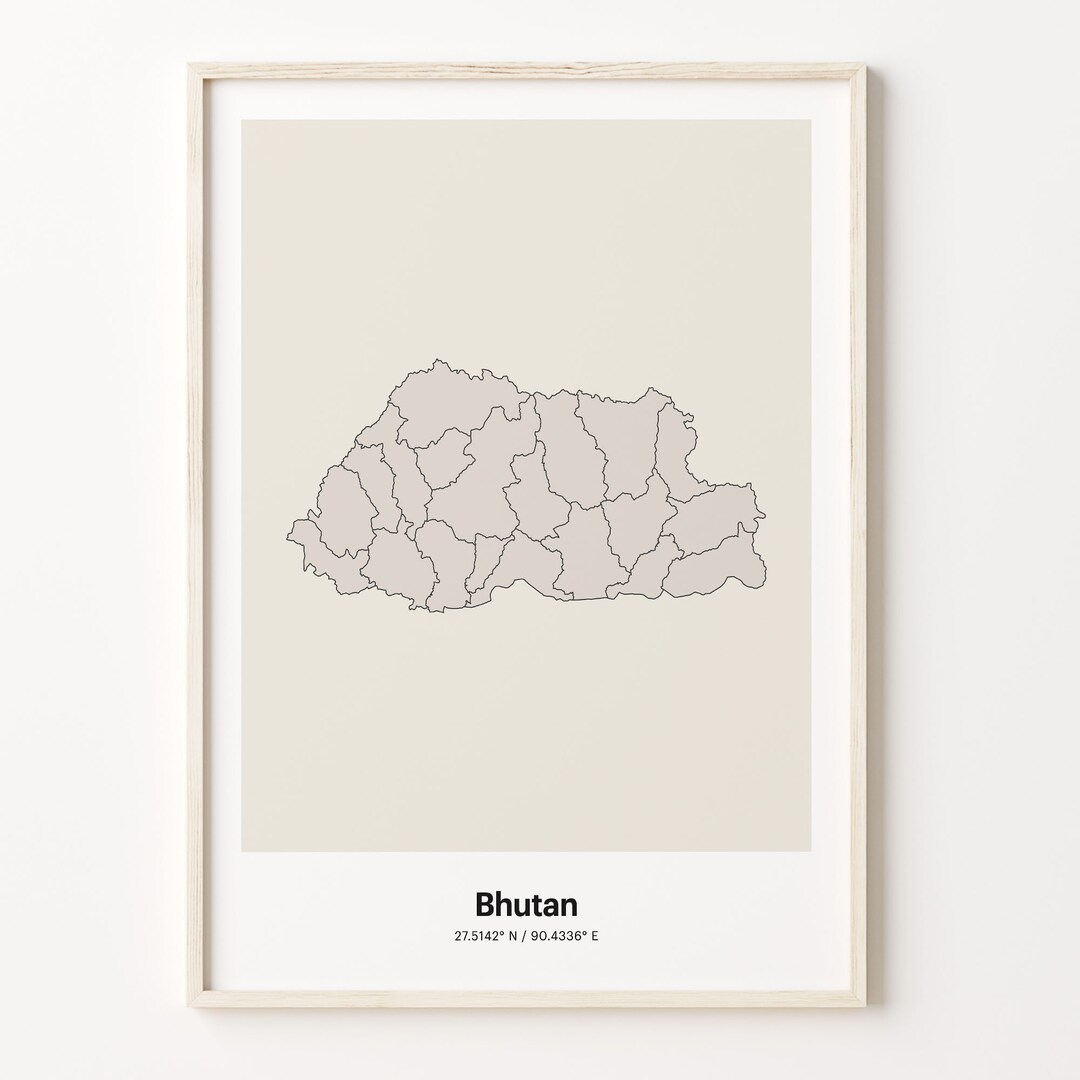 Bhutan Print, Bhutanese Gift, Minimalistic Country Map Poster, BT Line ...