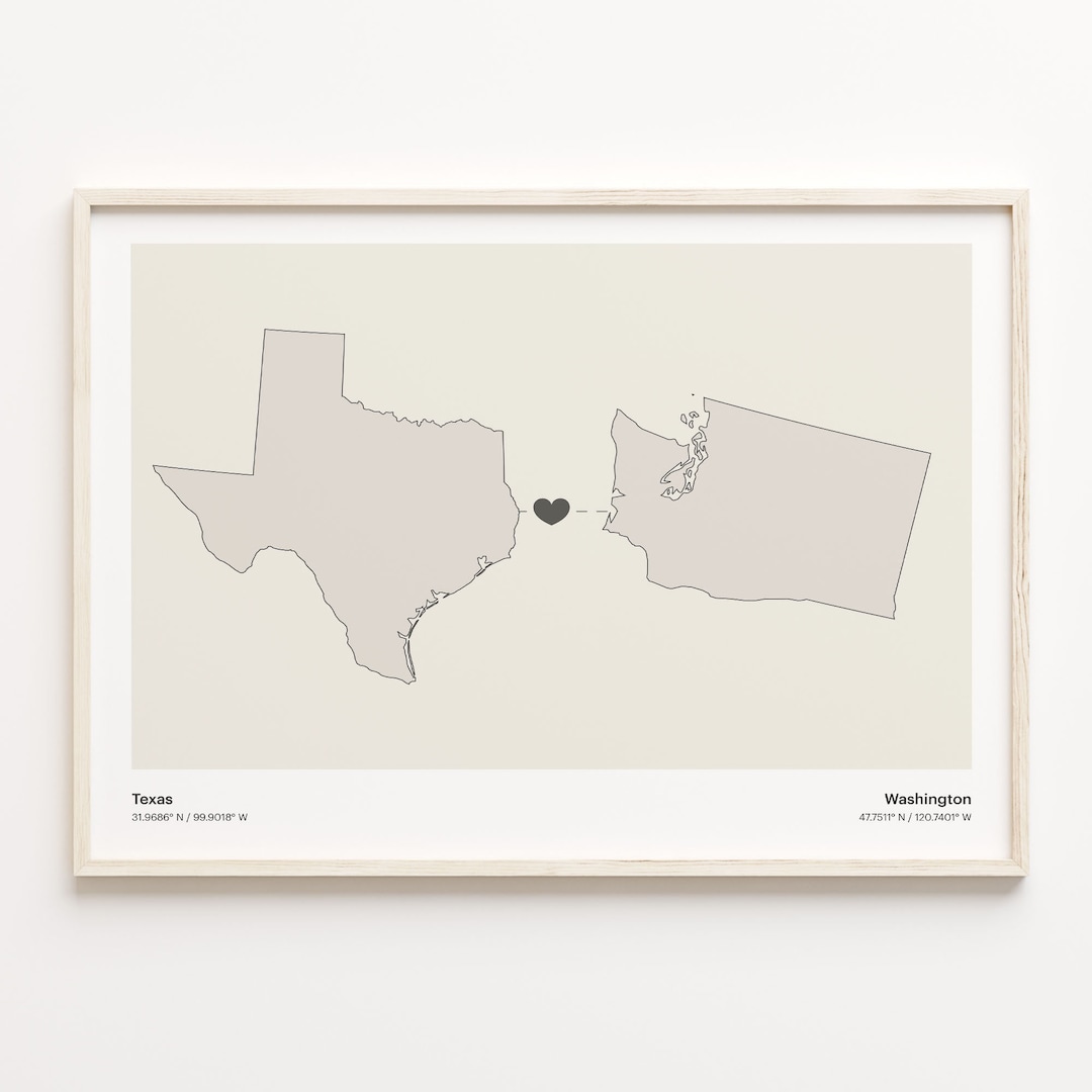Texas to Washington State Connection Map Art Print - Etsy