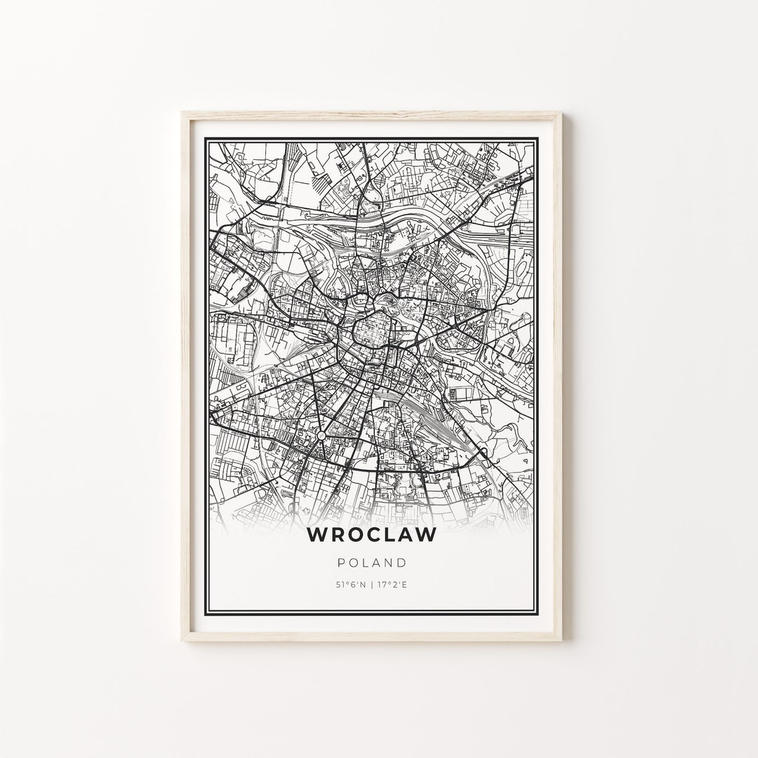 Wroclaw Poland Map Art Print: Modern Black and White Wall Decor - Etsy