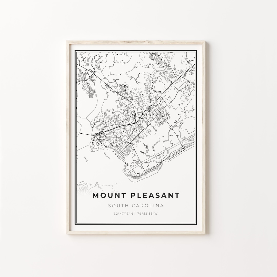 Mount Pleasant Print, City Map Art Poster, South Carolina SC USA, Wall ...
