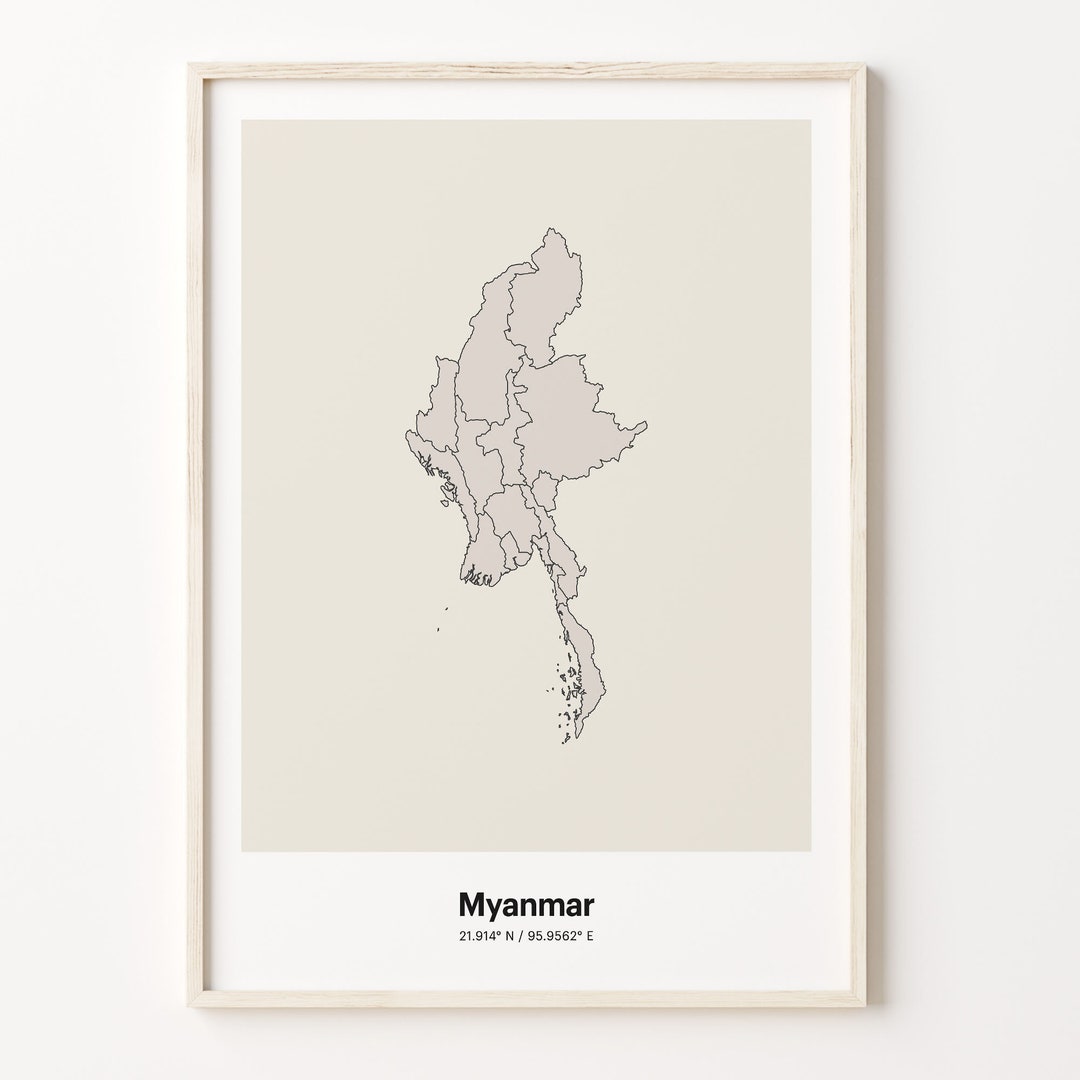 Myanmar Print, Burmese Gift, Minimalistic Country Map Poster, MM Line ...