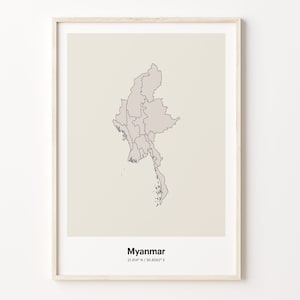 Myanmar Print, Burmese Gift, Minimalistic Country Map Poster, MM Line ...