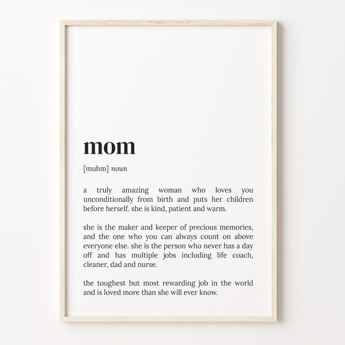 Mom Definition Print, Dictionary Poster, Quote Wall Art, Art for Mom ...