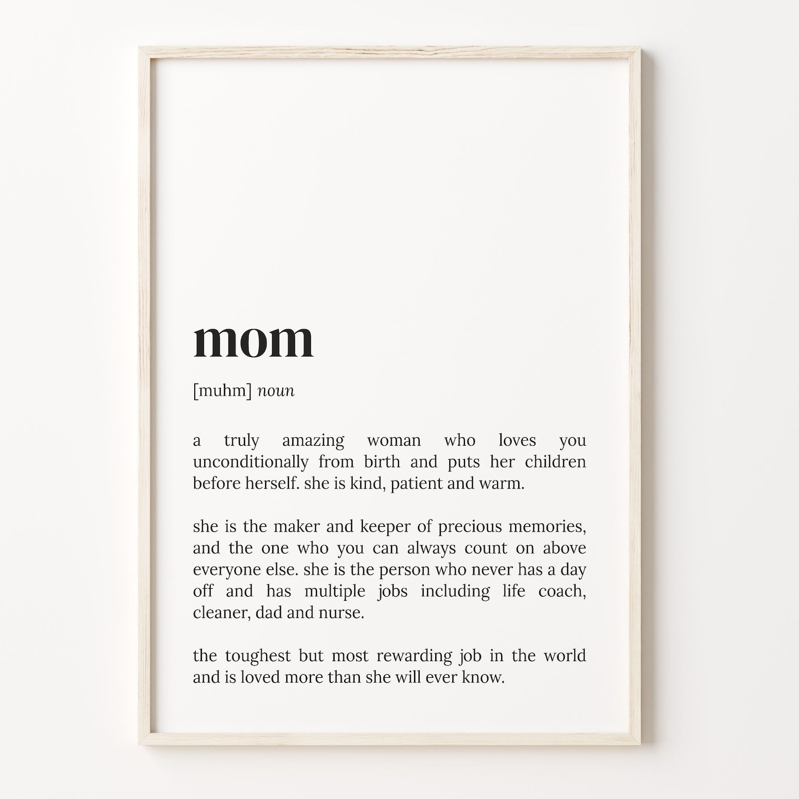 Mom Definition Print, Dictionary Poster, Quote Wall Art, Art for Mom ...