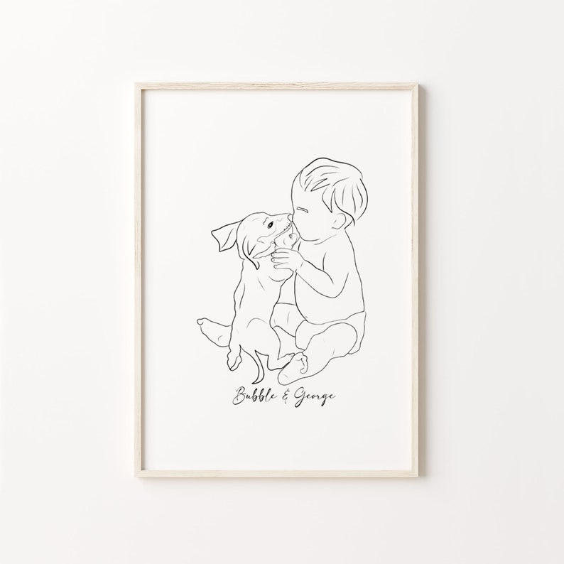 Custom Pet Portrait Line Drawing, Dog Cat, Pet Portrait Drawing From a ...