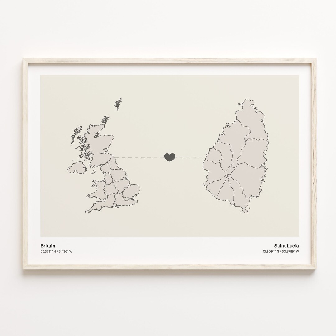 Britain to Saint Lucia Print, Saint Lucian Gift, Minimalistic Country ...