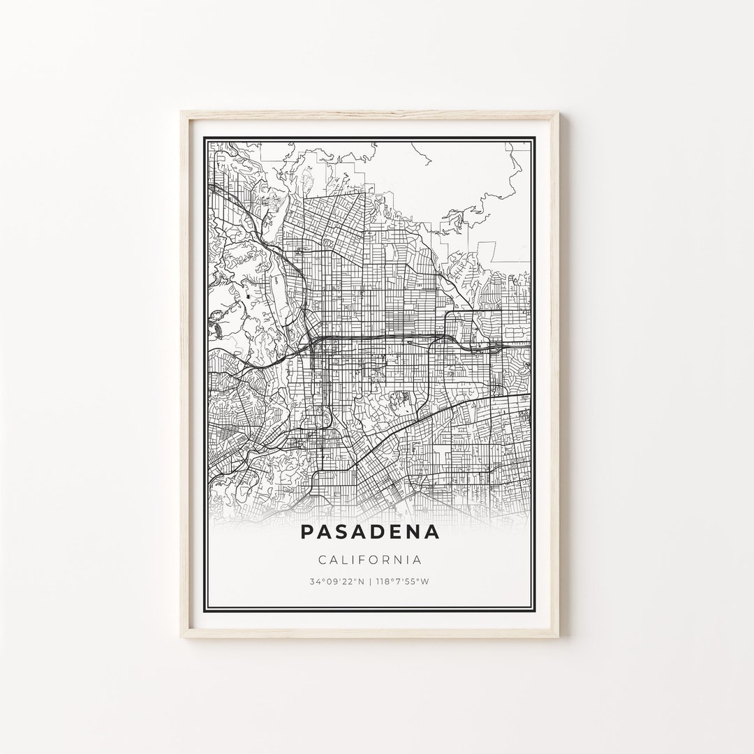 Pasadena Print, City Map Art Poster, California CA USA, Wall Art Decor ...