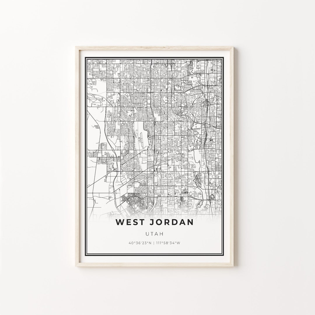 West Jordan Utah Map Print: Modern Black and White City Art - Etsy