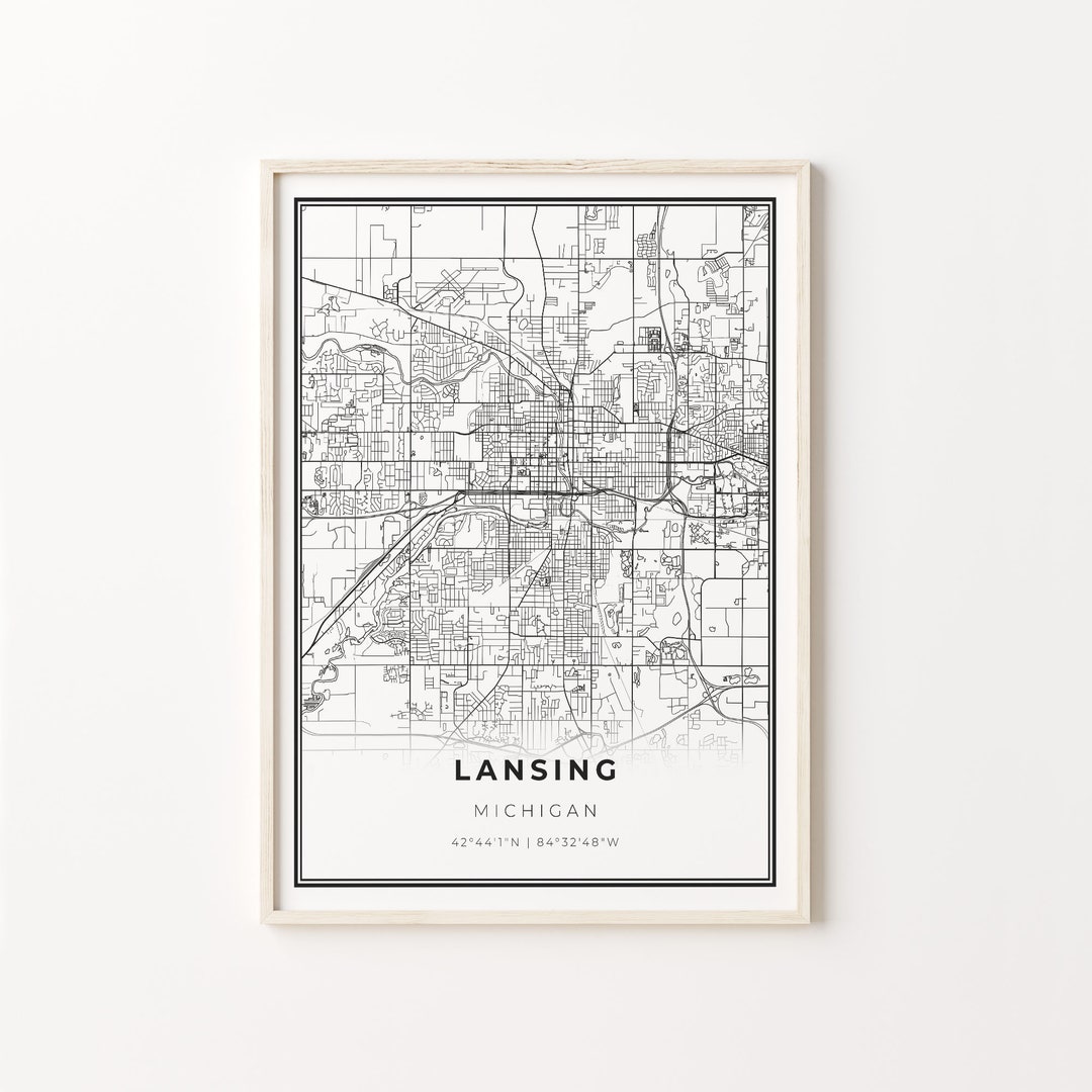 Lansing Print, City Map Art Poster, Michigan MI USA, Wall Art Decor ...