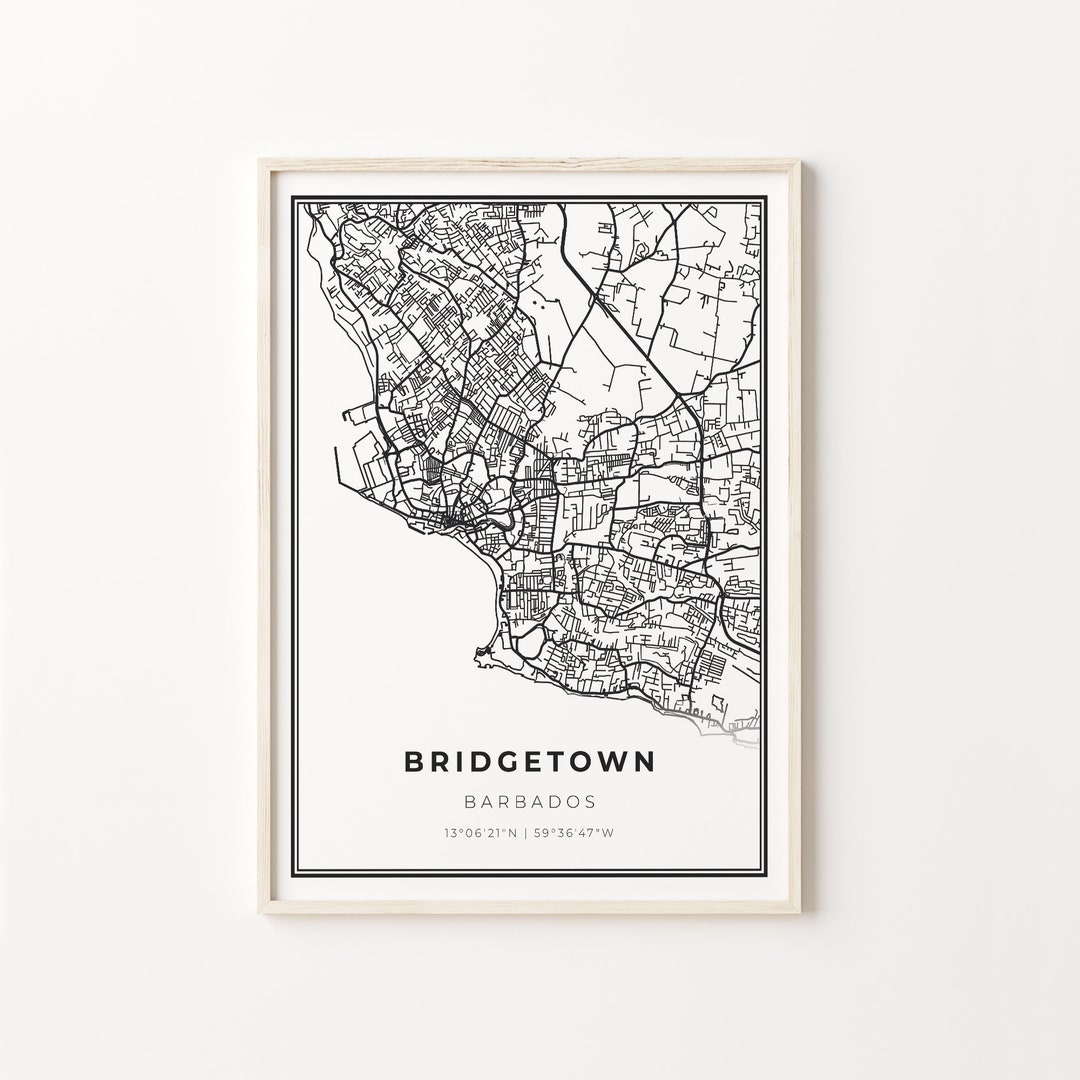 Bridgetown Print, City Map Art Poster, Barbados, Wall Art Decor, Modern ...