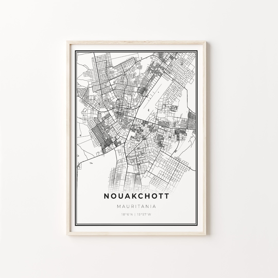 Nouakchott Map Print: Modern Black and White Mauritania Wall Art - Etsy