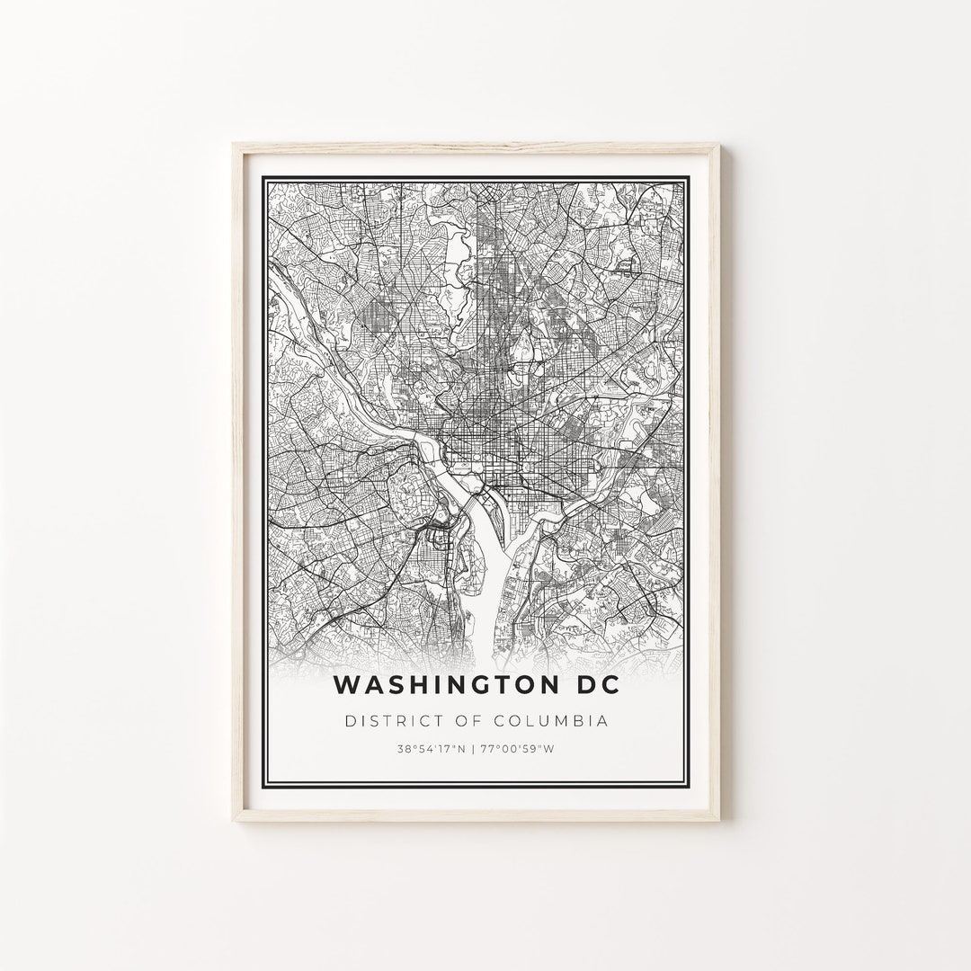 Washington DC Map Print: Modern Black and White City Art - Etsy