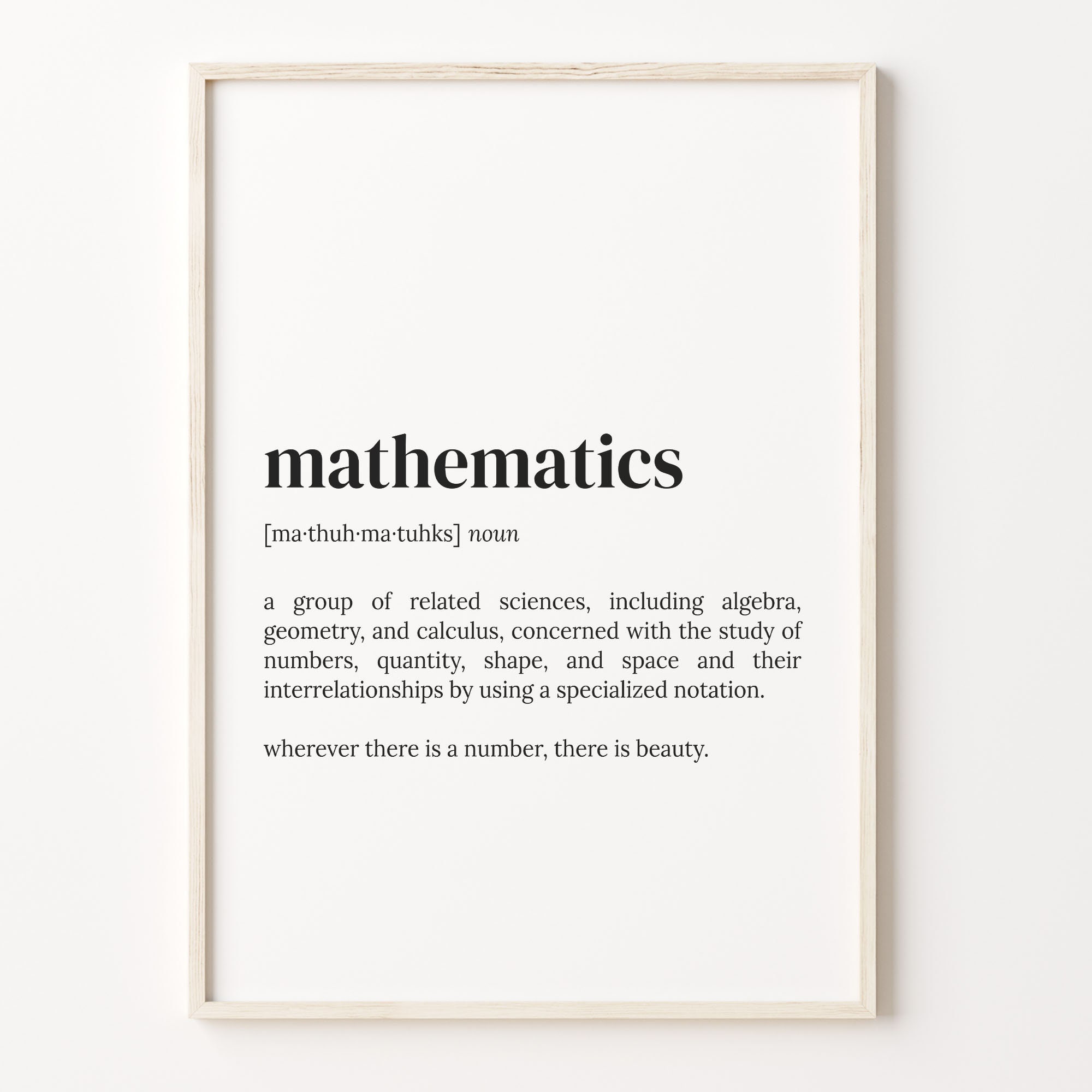 Mathematics Definition Print Dictionary Poster Quote Wall Art Math