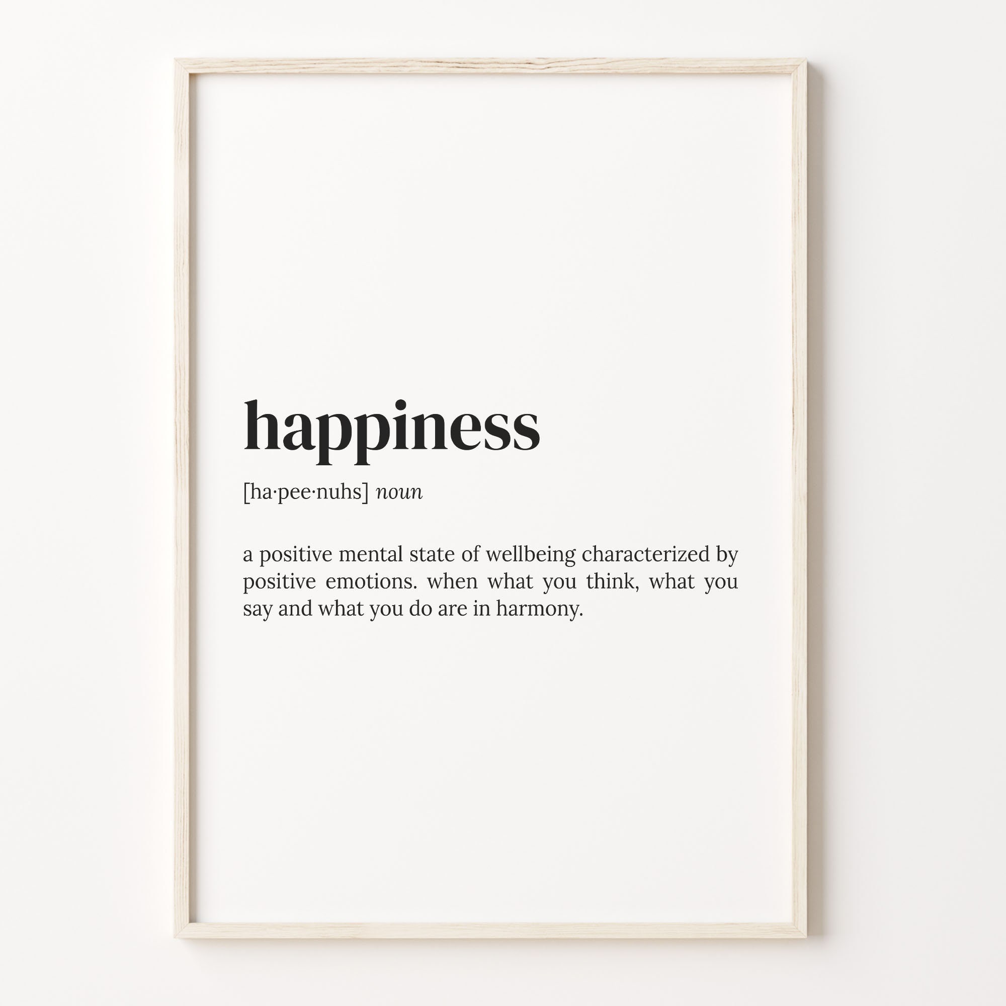 Happiness Definition Print, Dictionary Poster, Quote Wall Art ...