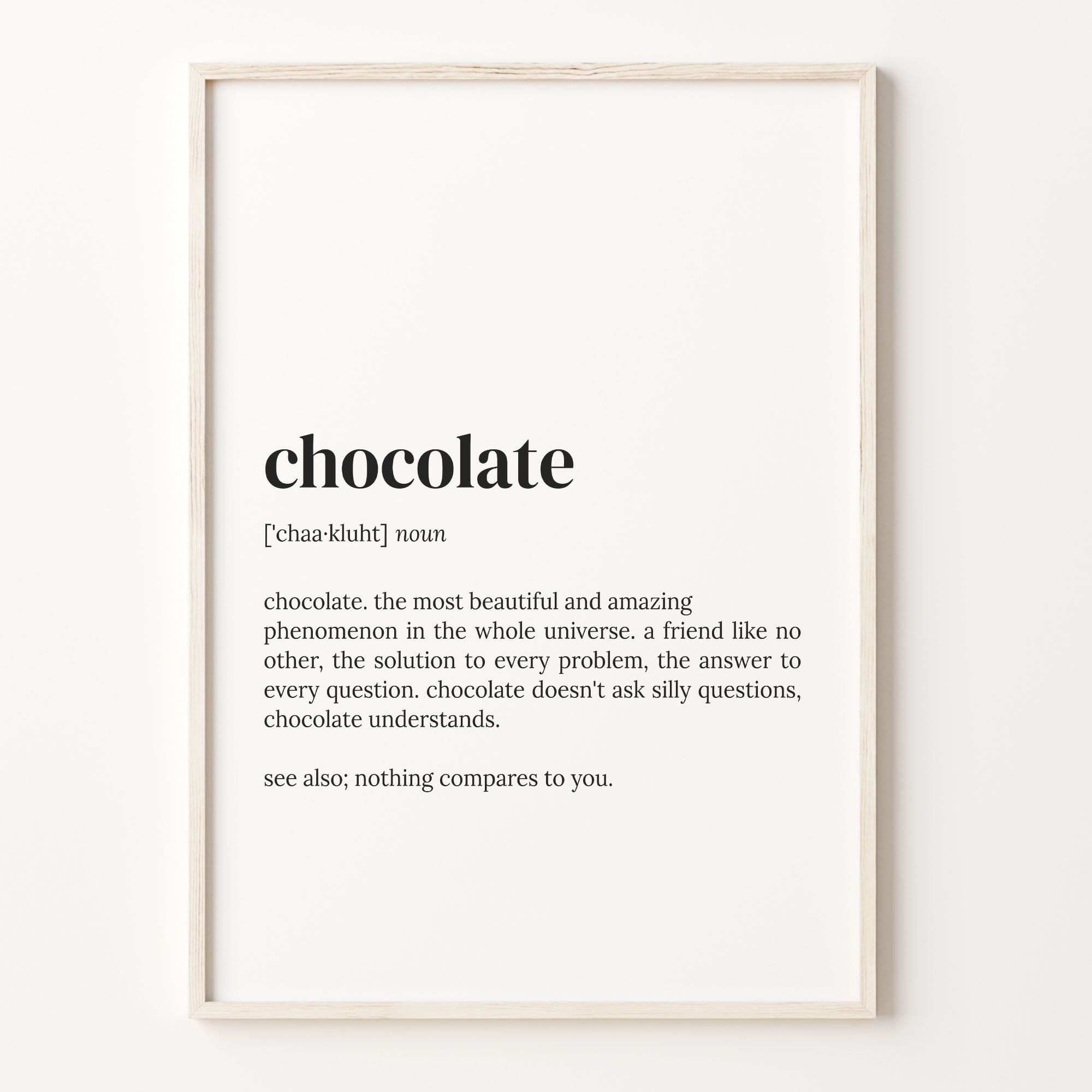 Chocolate Definition Print, Dictionary Poster, Quote Wall Art, Warm ...