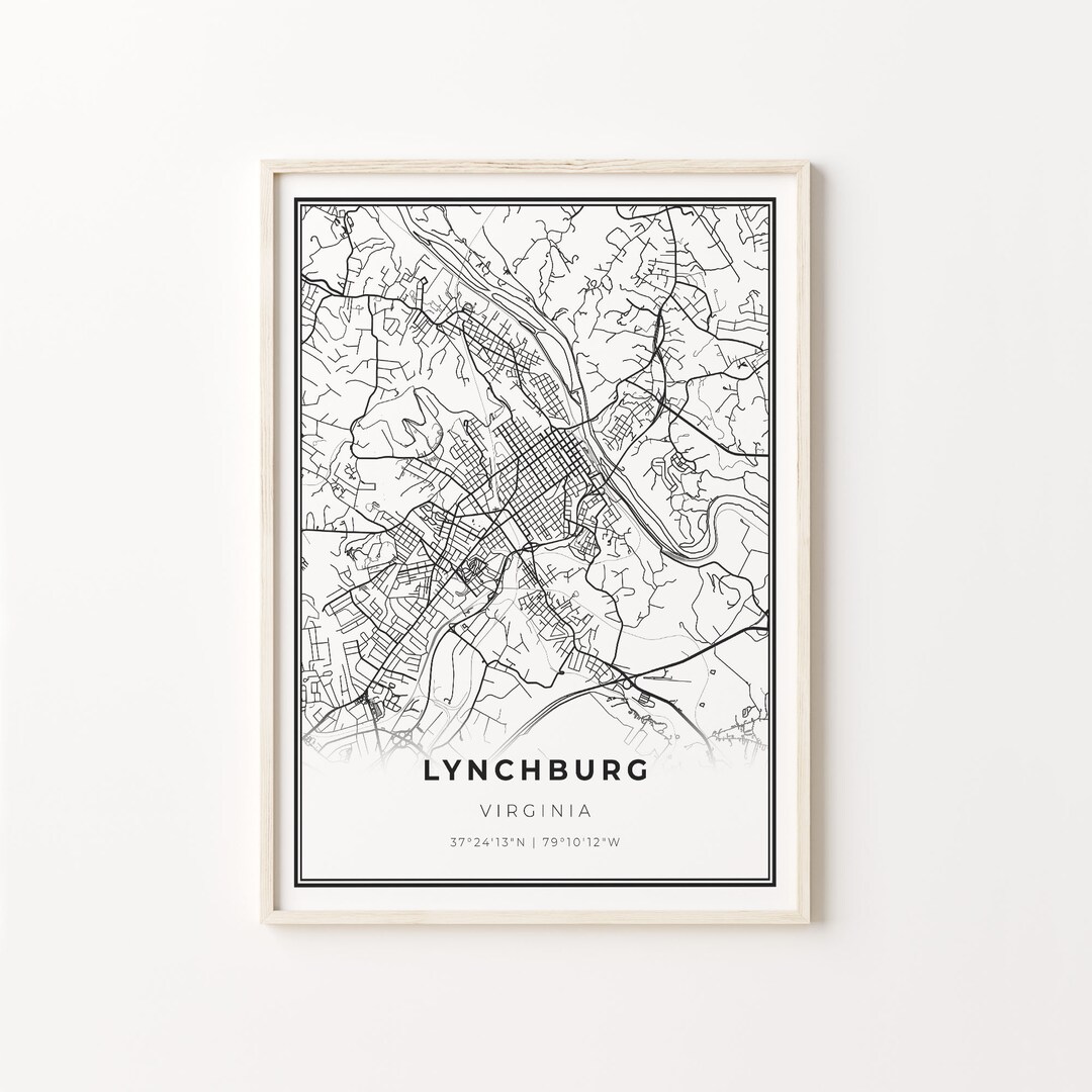 Lynchburg Virginia Map Print: Modern Black and White City Art - Etsy