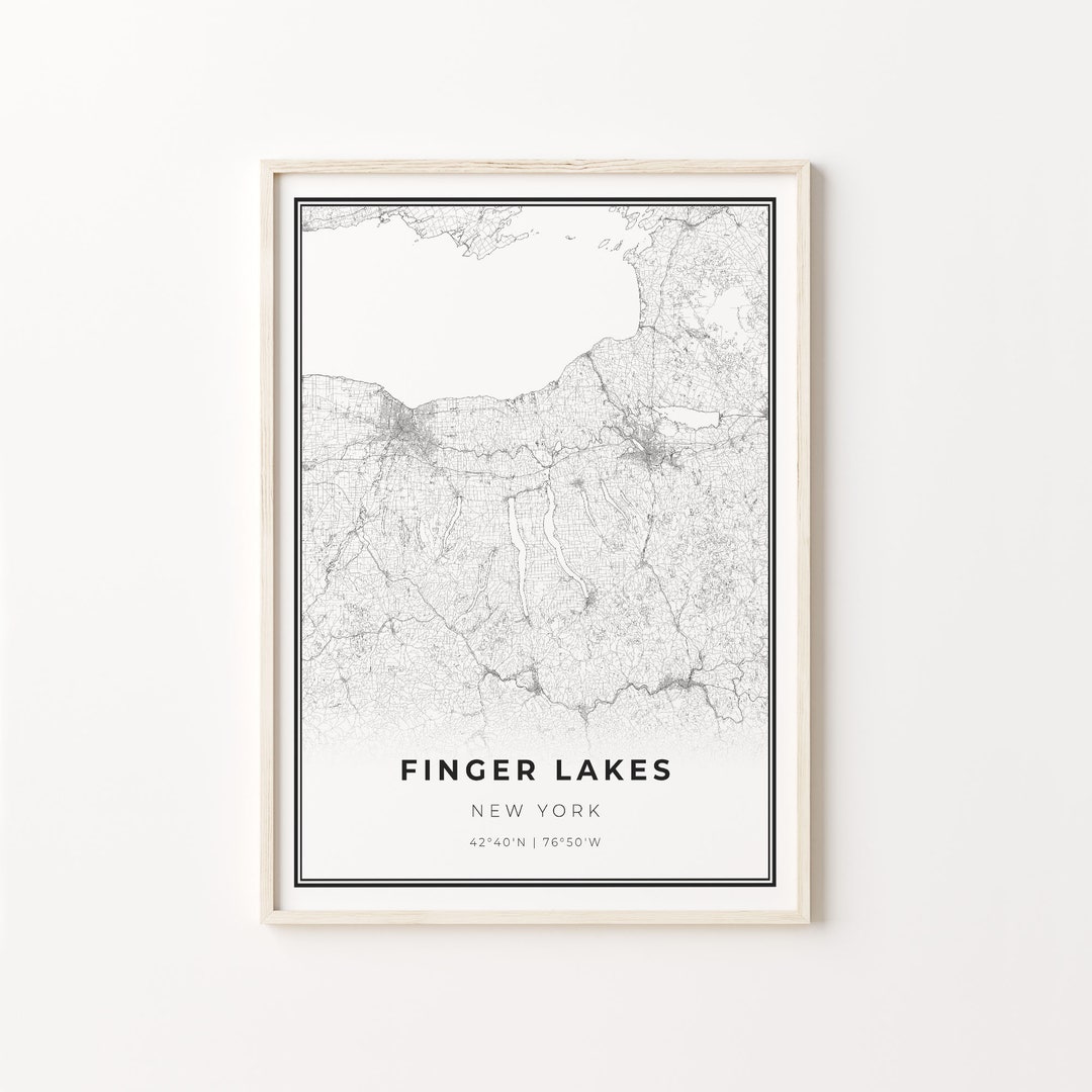 Finger Lakes Print, City Map Art Poster, New York NY USA, Wall Art ...