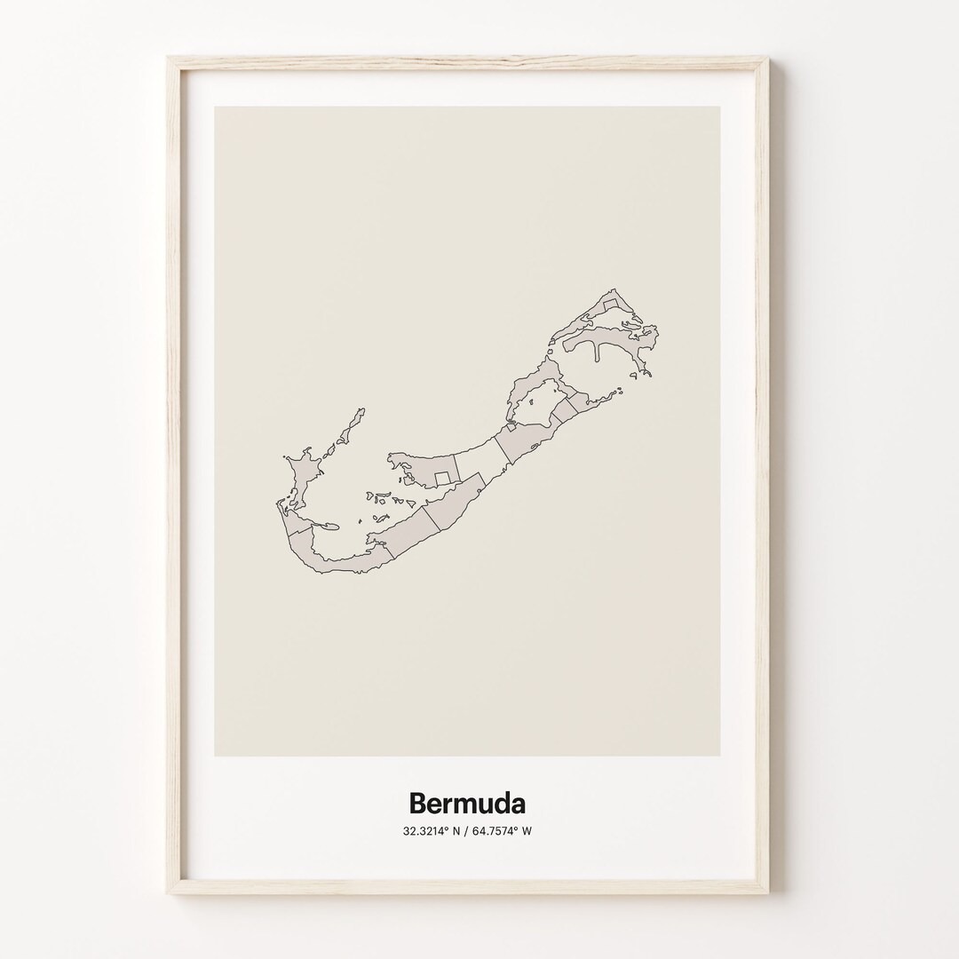 Bermuda Print, Bermudian Gift, Minimalistic Country Map Poster, BM Line ...
