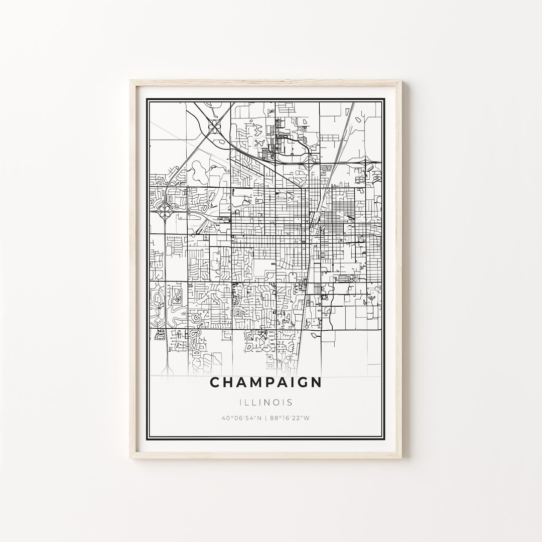 Champaign Print, City Map Art Poster, Illinois IL USA, Wall Art Decor ...