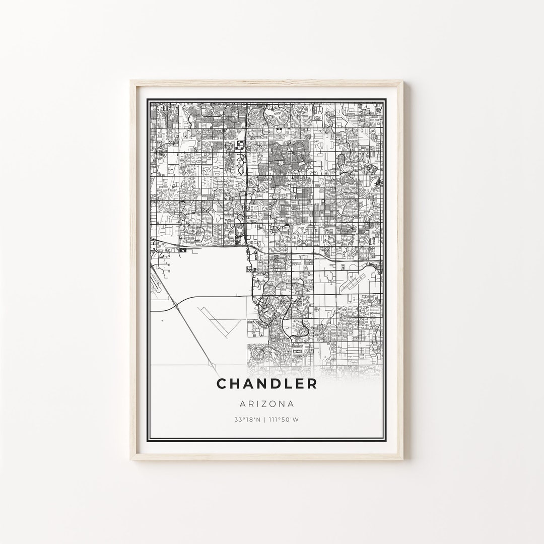 Chandler Arizona Map Print: Modern Black and White City Art - Etsy