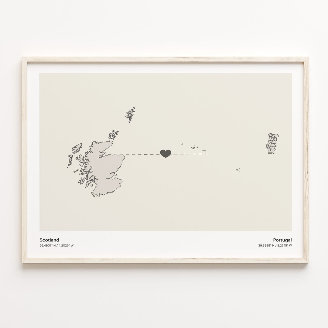 Scotland to Portugal Print, Portuguese Gift, Minimalistic Connection ...
