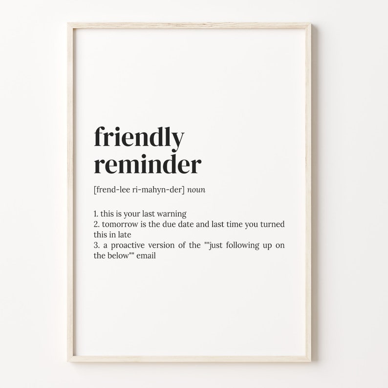 Friendly Reminder Definition Print Dictionary Poster Quote - Etsy
