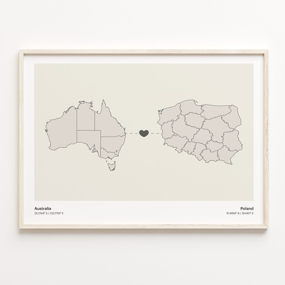 Australia Poland Map Print: Country Connection Travel Art - Etsy