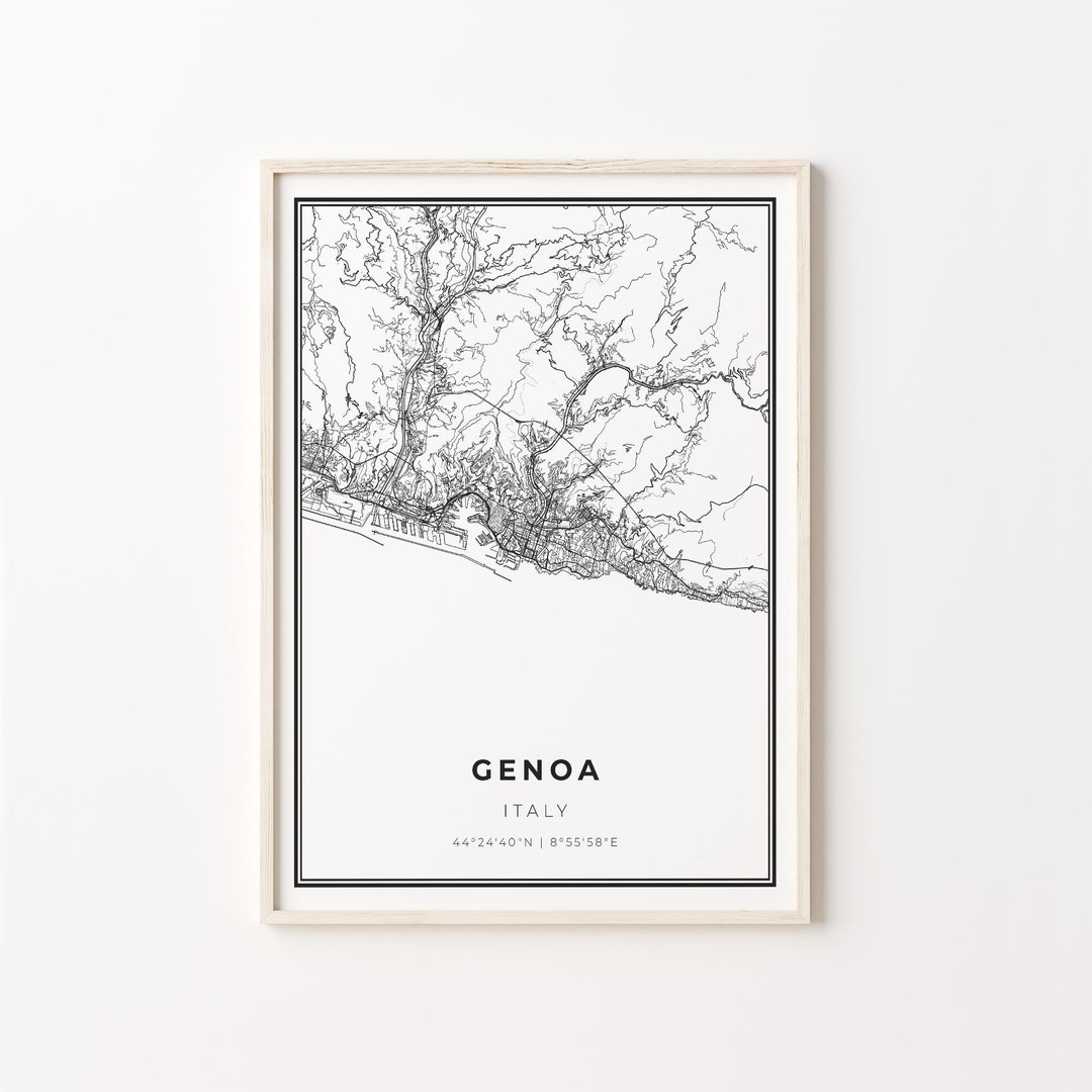 Genoa Italy Map Art Print: Modern Black and White City Poster - Etsy