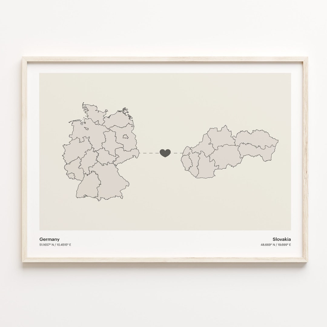 Germany to Slovakia Print, Singaporean Gift, Minimalistic Country ...