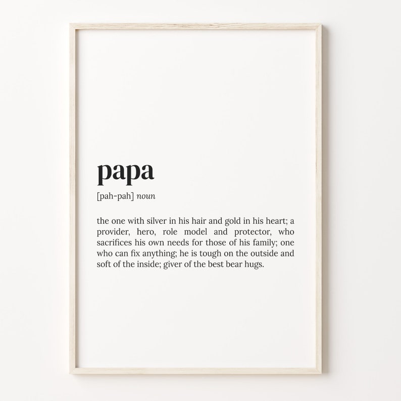 Papa Definition Print, Dictionary Poster, Quote Wall Art, Papa Print ...