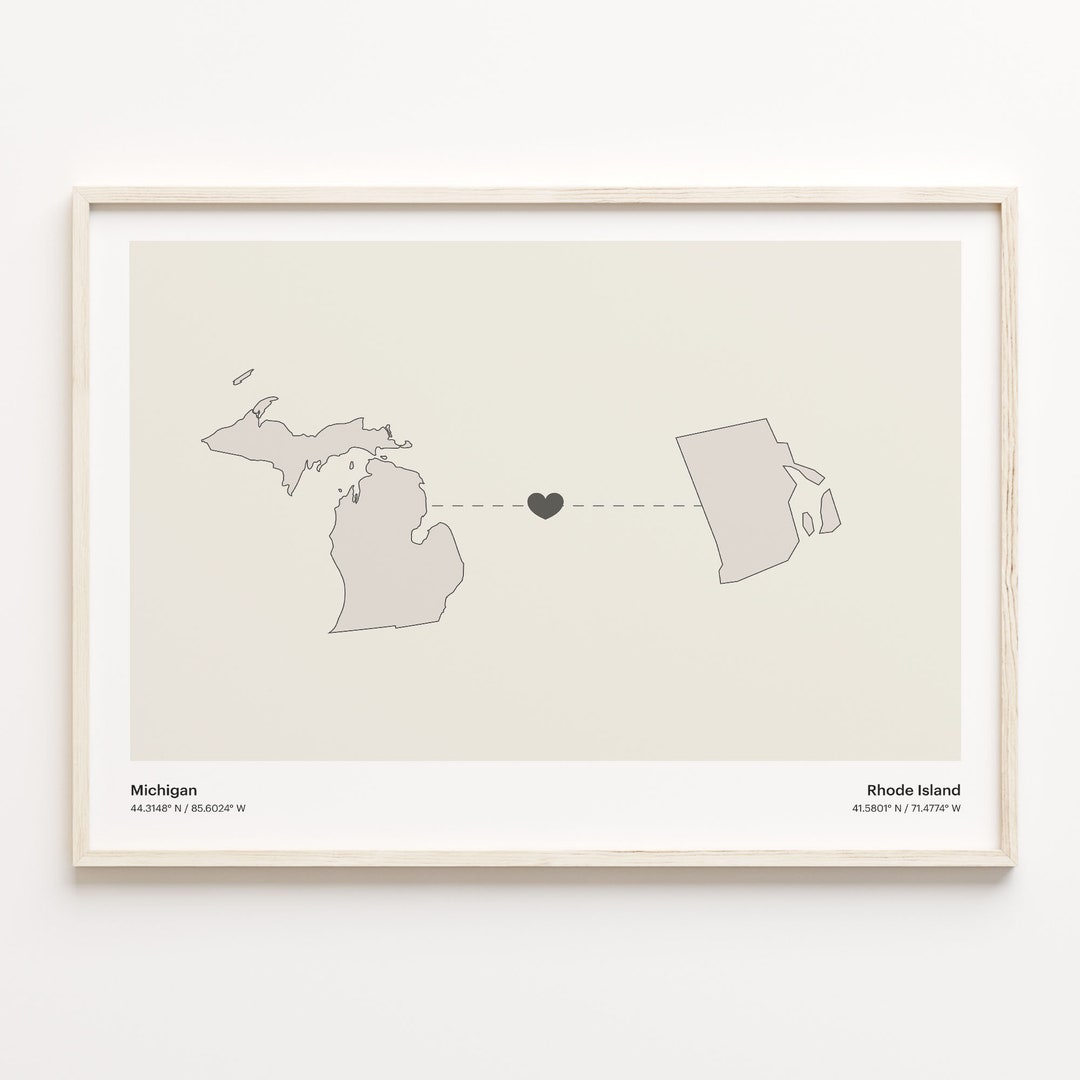 Michigan Rhode Island Connection Map Print: Minimalist Travel Wall Art ...