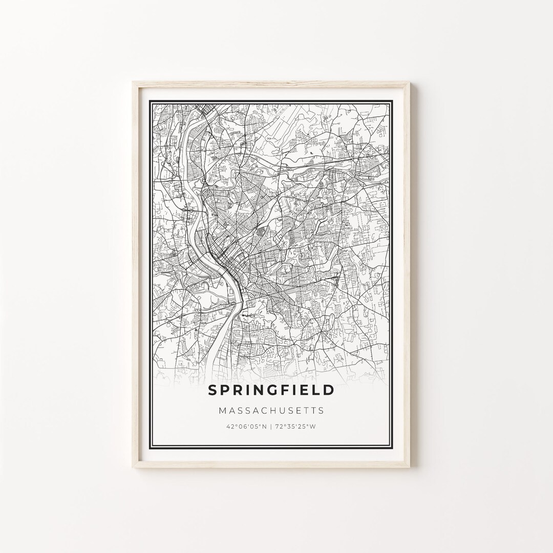 Springfield Massachusetts Map Print: Modern Black and White Wall Art - Etsy