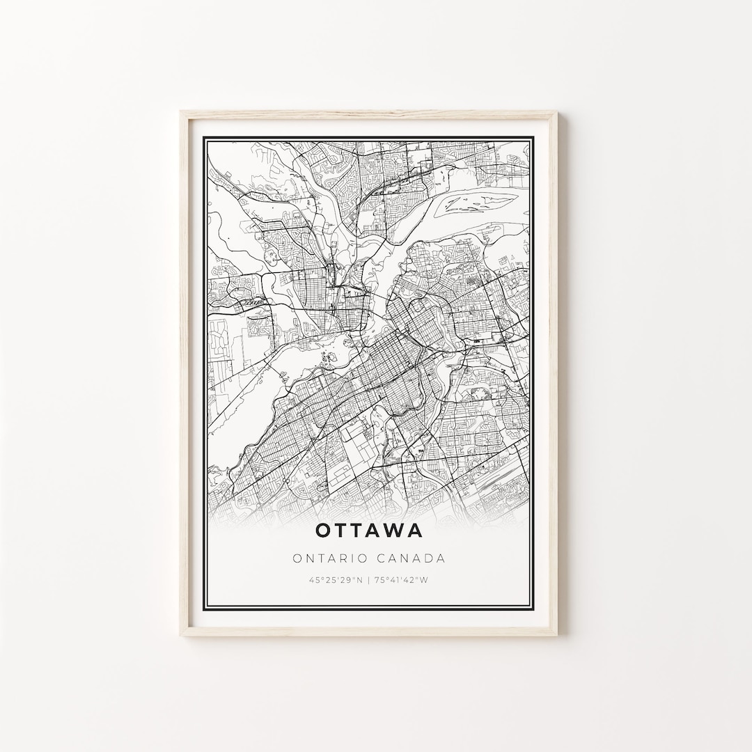 Ottawa City Map Print: Modern Black and White Wall Art - Etsy