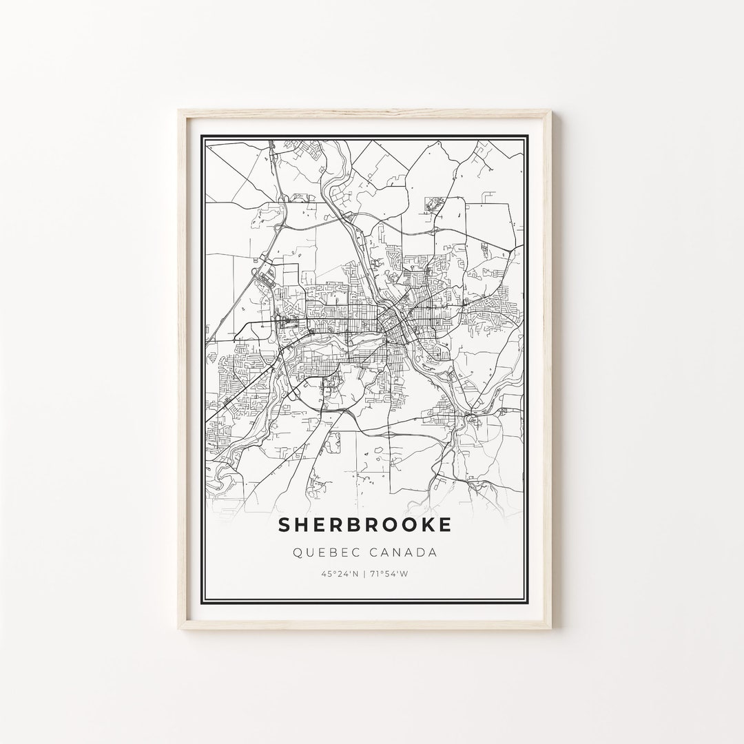 Sherbrooke Quebec Map Print: Modern Black and White City Art - Etsy