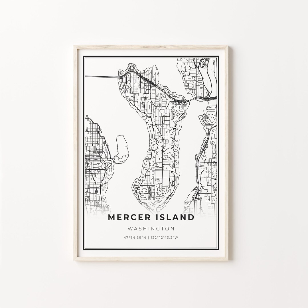 Mercer Island Map Print: Modern Black and White Wall Art - Etsy