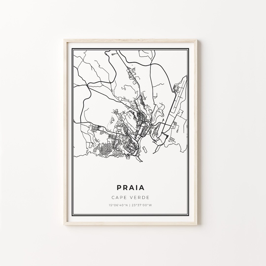 Praia Cape Verde Map Art Print: Modern Black and White Wall Decor - Etsy