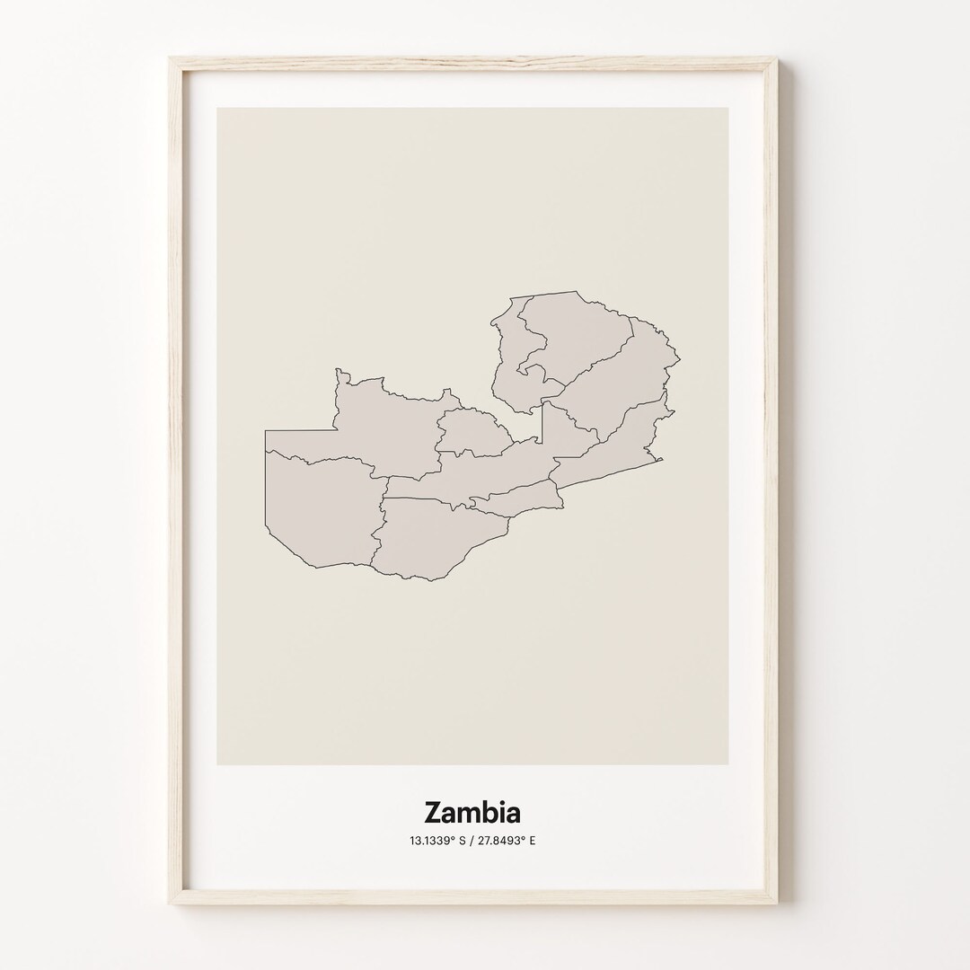 Zambia Print, Zambian Gift, Minimalistic Country Map Poster, ZM Line ...